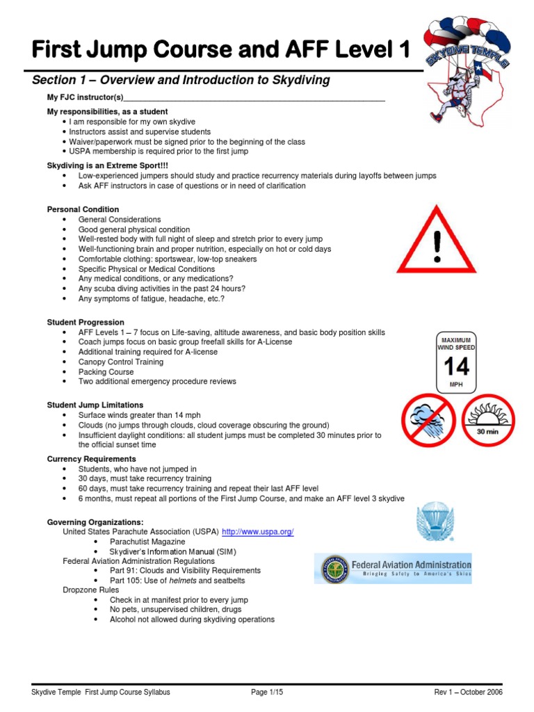 First Jump Course and AFF Level 1: Section 1 - Overview and ...