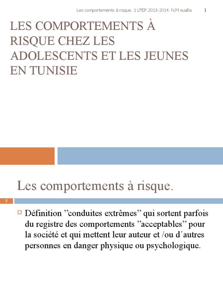 Risques Adolescents Tunisie : Santé et Comportements | PDF | Adolescence | Médicaments