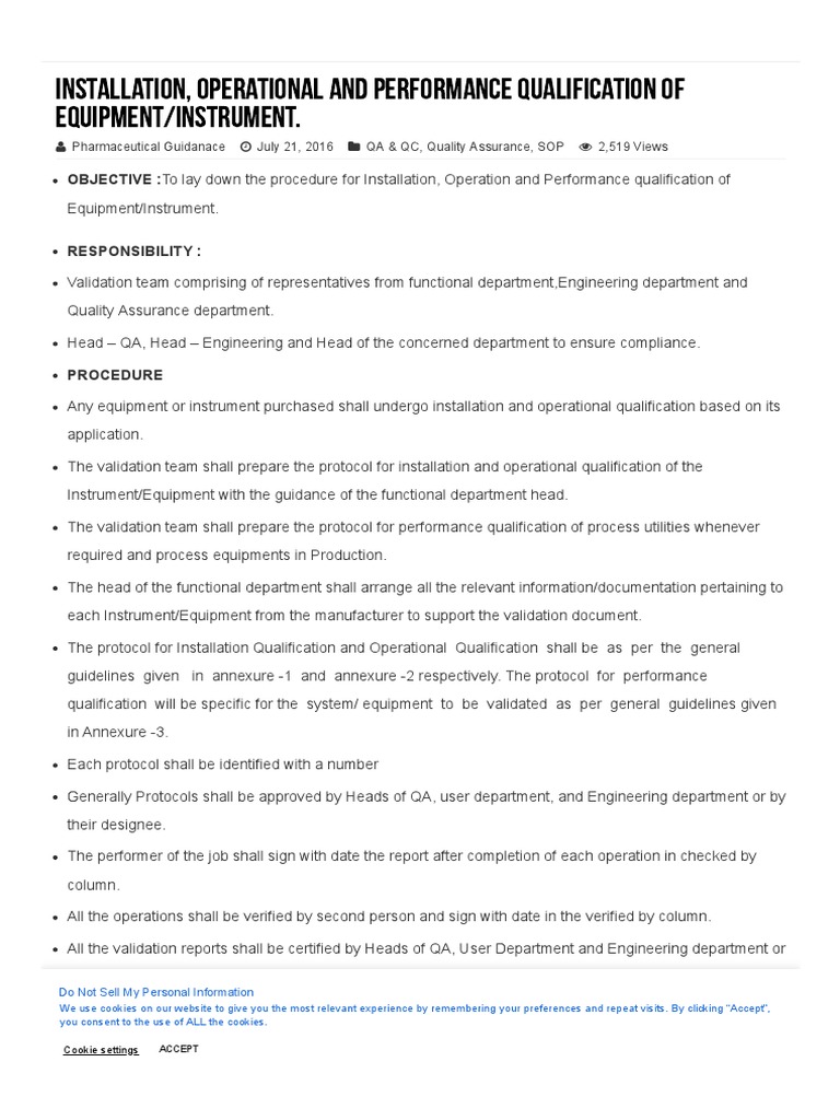 Equipment Qualification Procedures in Pharma | PDF | Verification And ...