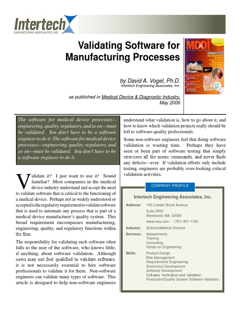 Validating Software For Manufacturing Processes: by David A. Vogel, PH ...
