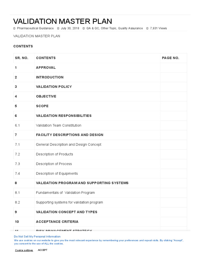 Validation Master Plan PDF | Download Free PDF | Verification And ...