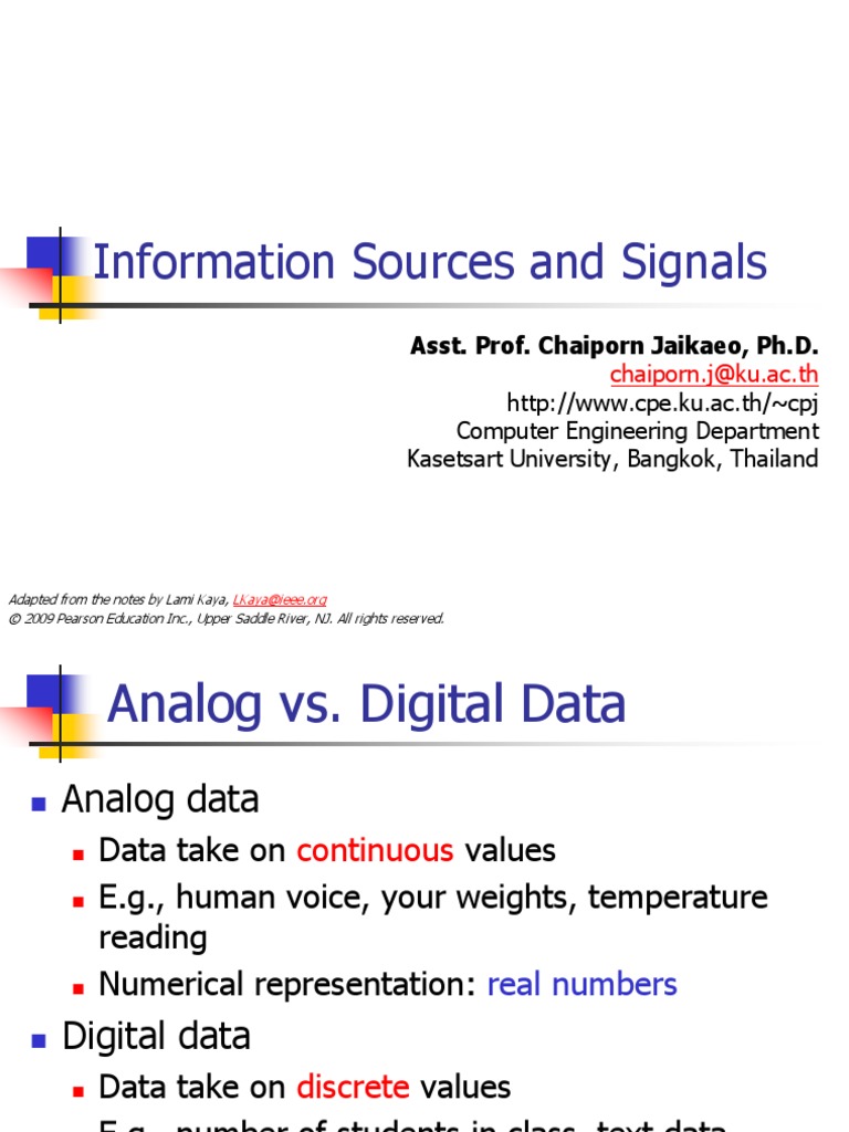 Information Sources and Signals: Asst. Prof. Chaiporn Jaikaeo, PH.D | PDF | Data Compression ...