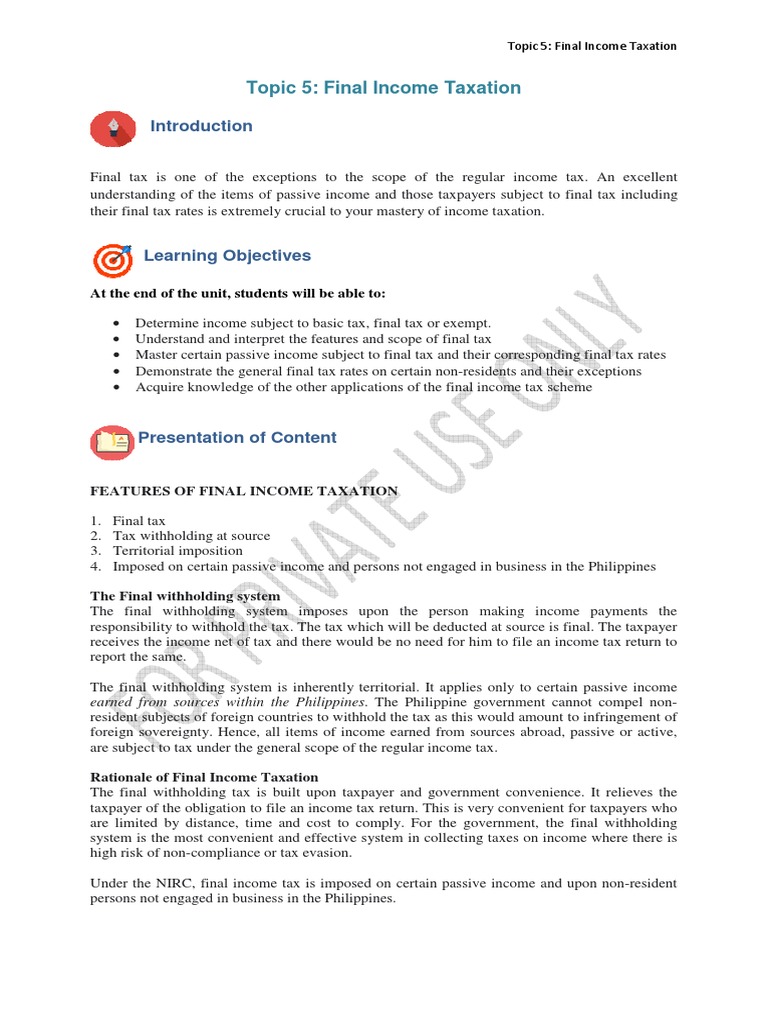 Topic 5 - Final Income Taxation | PDF | Withholding Tax | Dividend