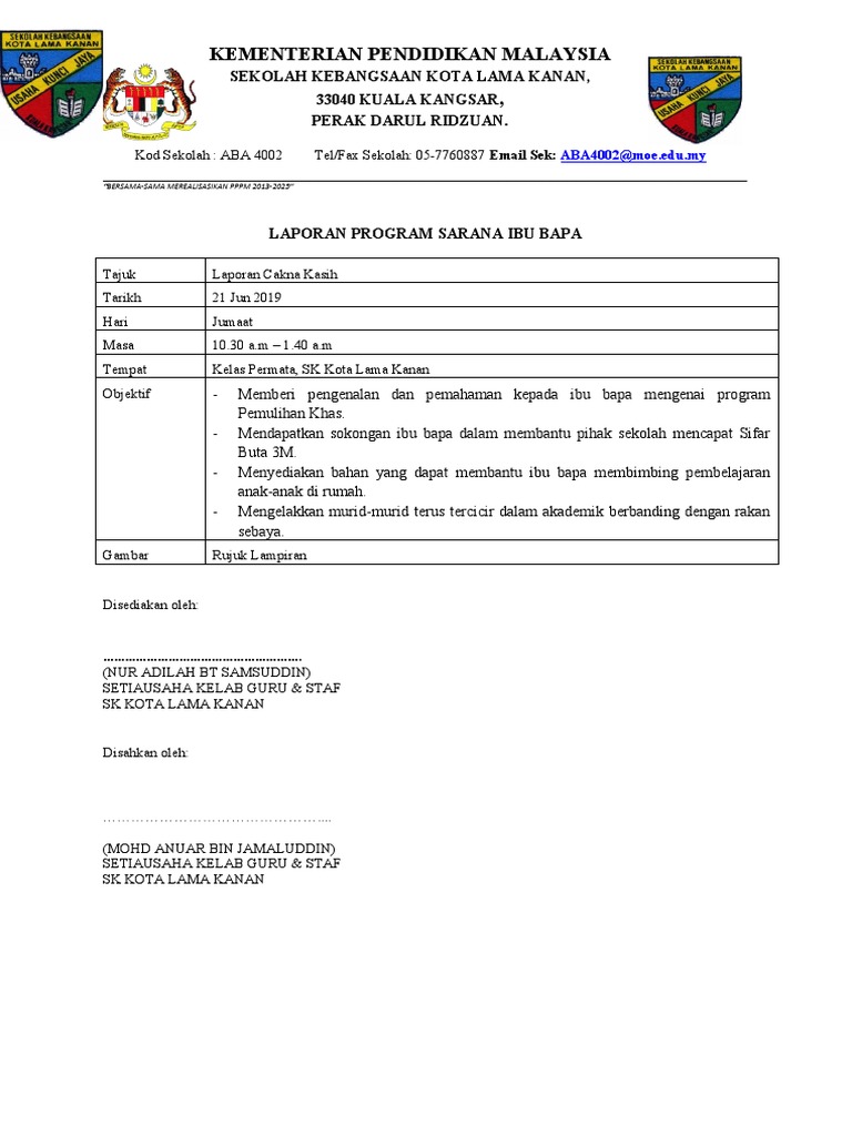 Contoh Laporan Perjumpaan Ibu Bapa Pemulihan Khas | PDF