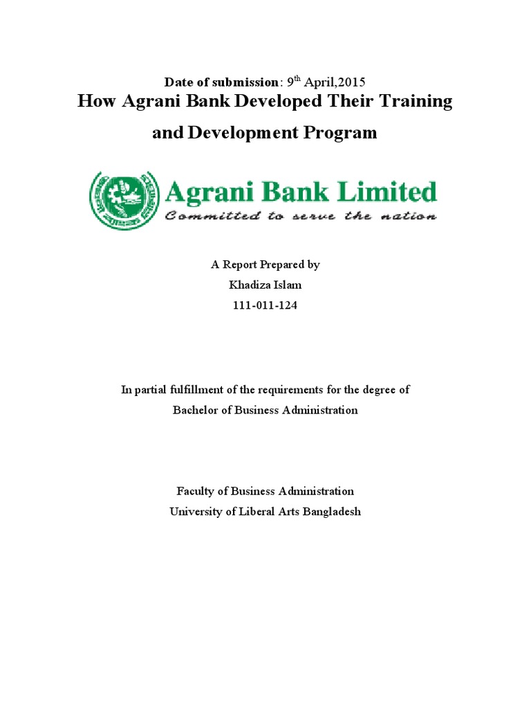 Training Development of Agrani Bank | PDF | Survey Methodology | Banks