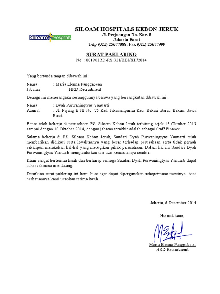 Contoh Surat Paklaring | PDF