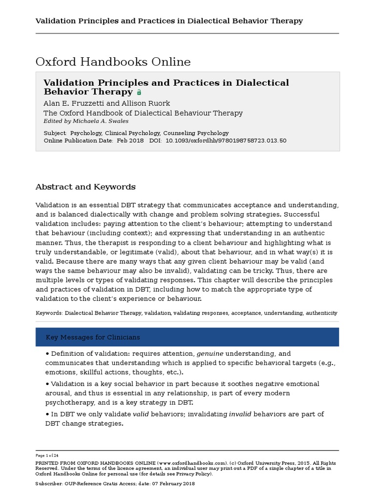 VALIDACION Linehan | PDF | Dialectical Behavior Therapy | Behaviour Therapy
