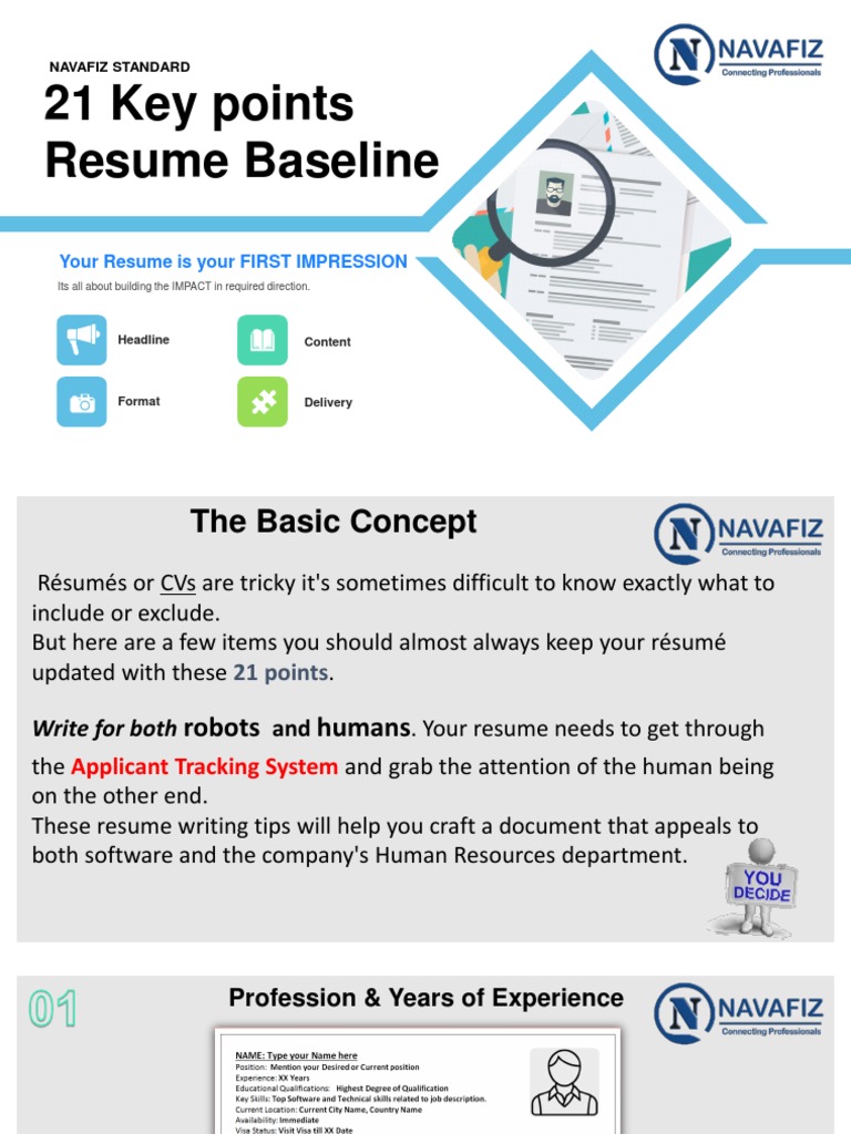 21 Key Points Resume Baseline: Your Resume Is Your FIRST IMPRESSION ...