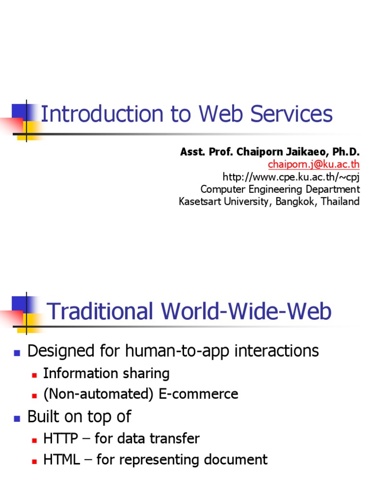 Introduction To Web Services: Asst. Prof. Chaiporn Jaikaeo, PH.D | PDF | Soap | Web Service