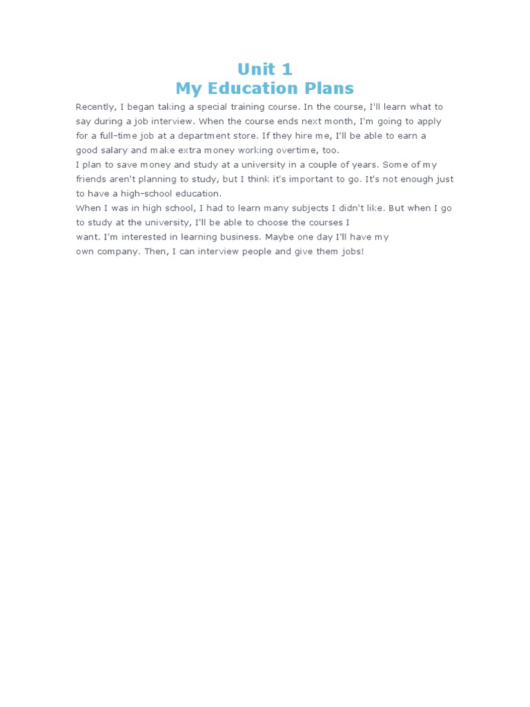 Unit 1 My Education Plans | PDF