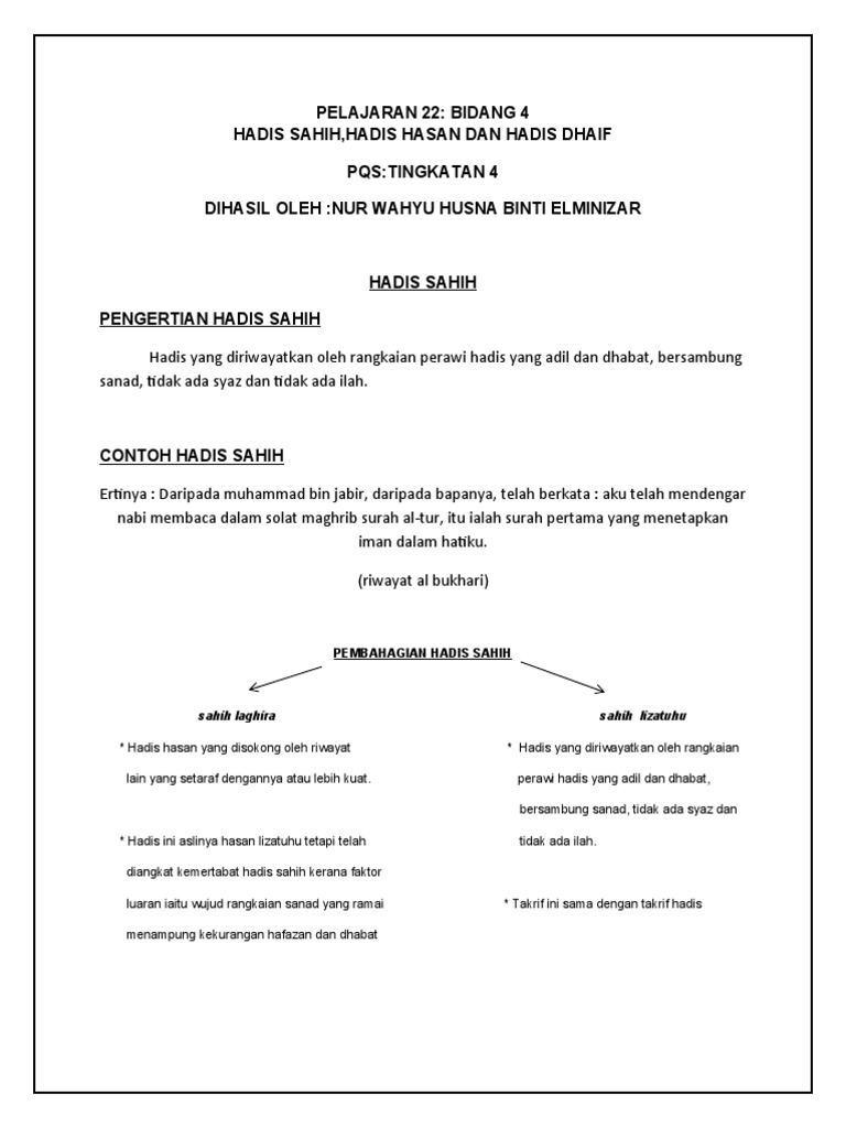 Hadis Sahih Hadis Hasan Dan Hadis Dhaif | PDF