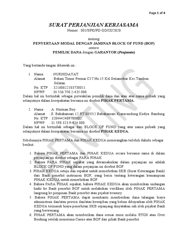 Perjanjian Kerjasama Subandi | PDF
