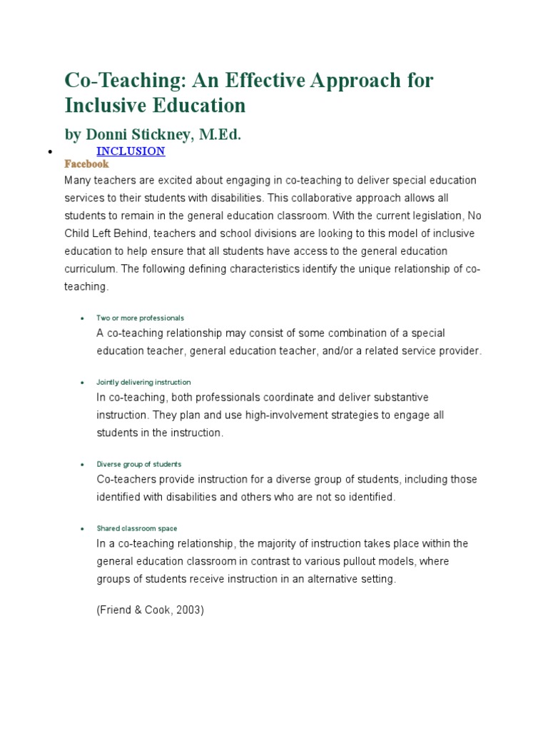 Co-Teaching: An Effective Approach For Inclusive Education: by Donni ...