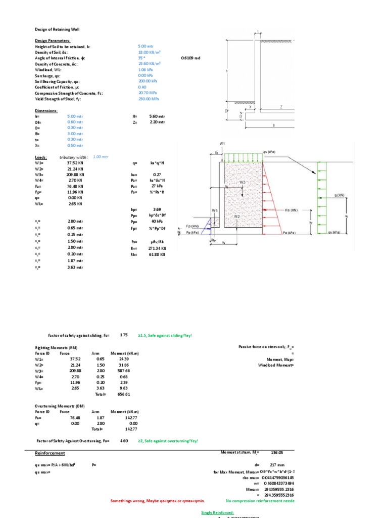 Retaining Wall Design Parameters and Loads | PDF | Civil Engineering ...