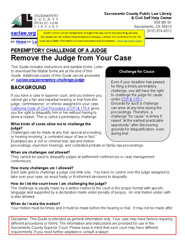 Peremptory Challenge Guide for Judges | PDF | Judge | Pro Se Legal ...