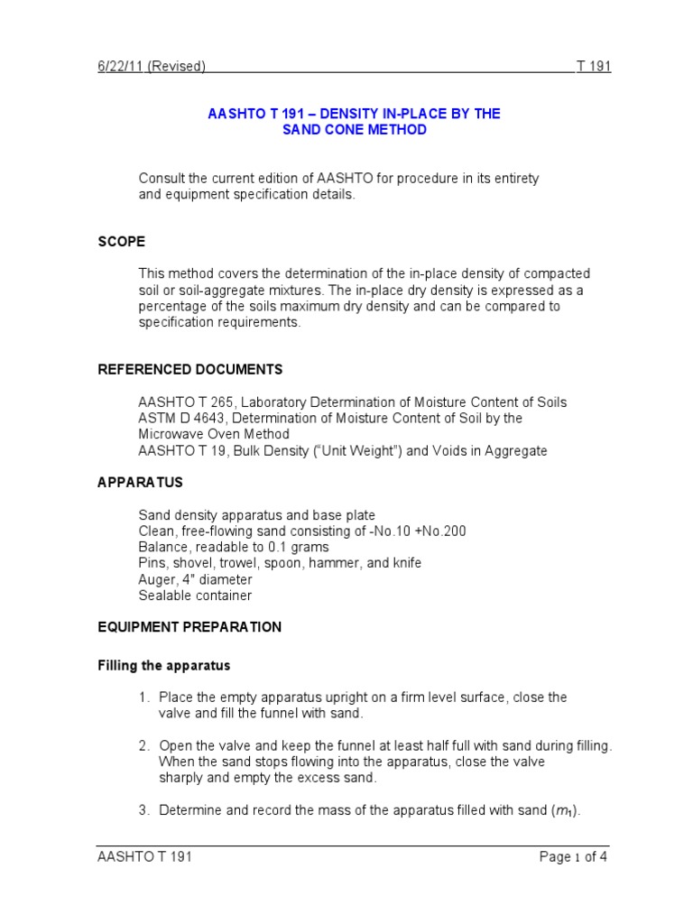 Aashto T 191 | PDF | Density | Soil