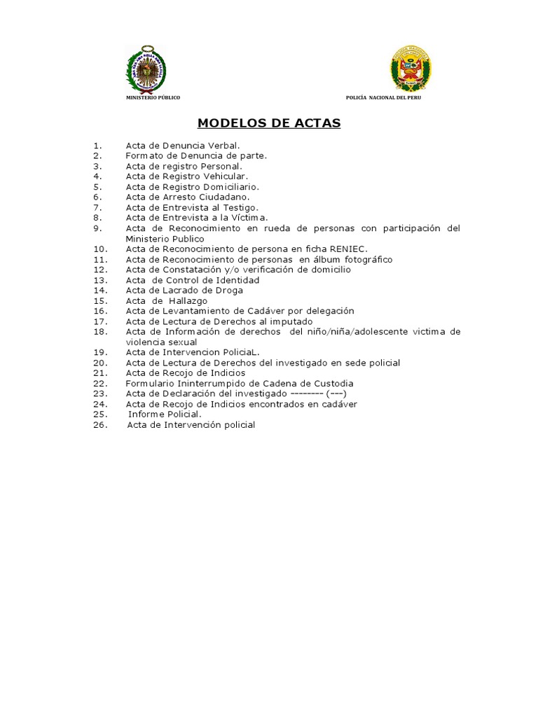 25 Modelos de Actas NCPP PNP MP | PDF | Policía | Fiscal