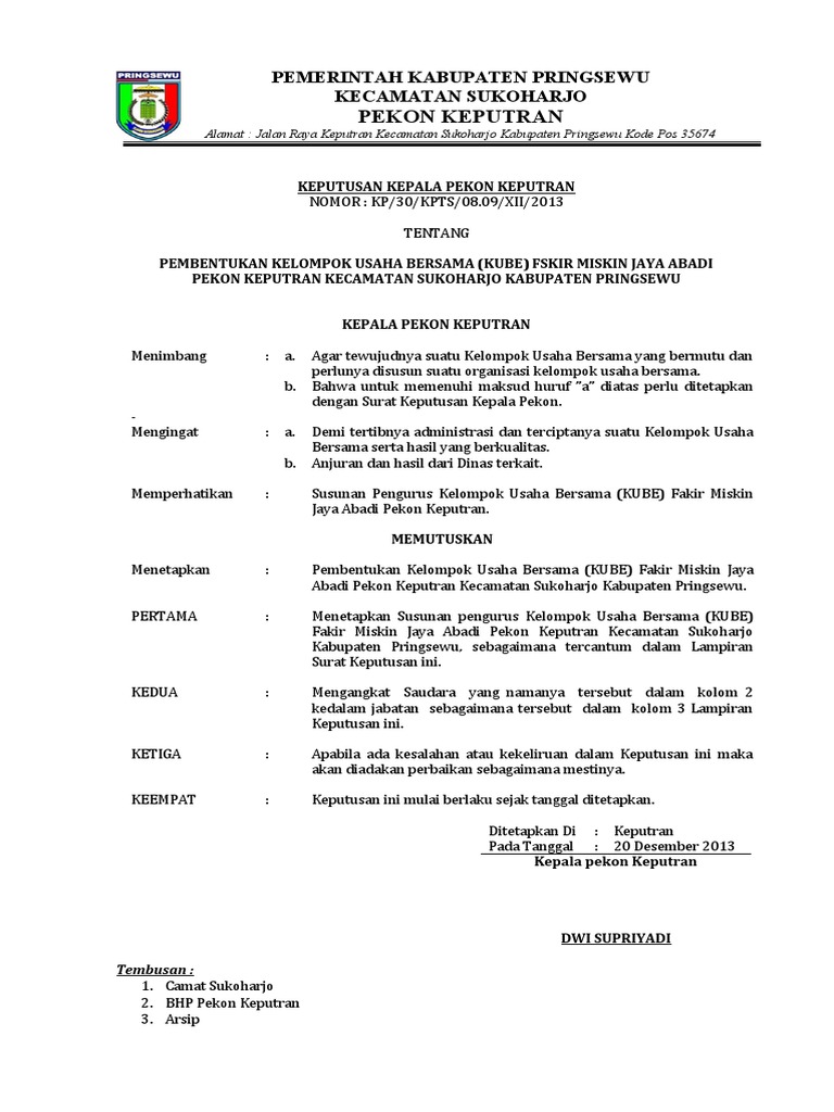 SK Kepala Pekon Kube Jaya Abadi | PDF