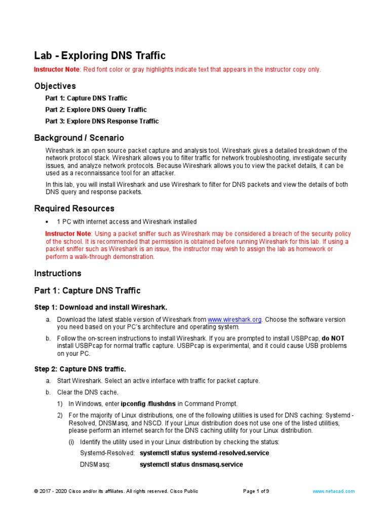 17.1.7 Lab - Exploring DNS Traffic - ILM | PDF | Domain Name System | Port (Computer Networking)