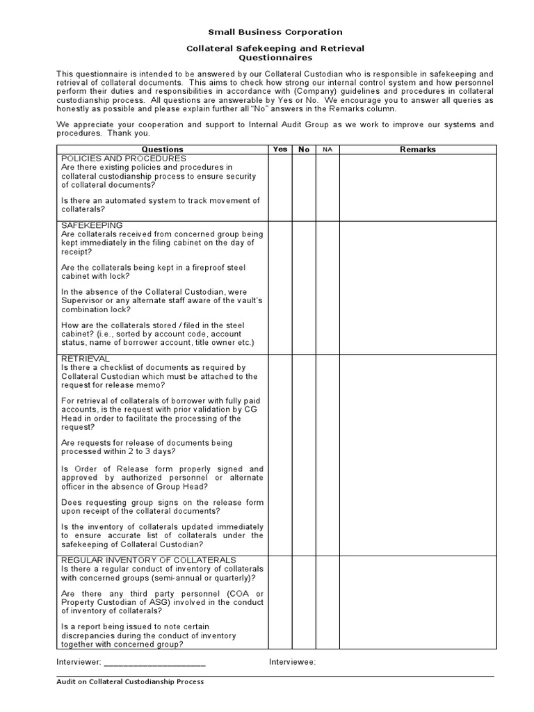 Small Business Collateral Audit | PDF | Internal Control | Inventory