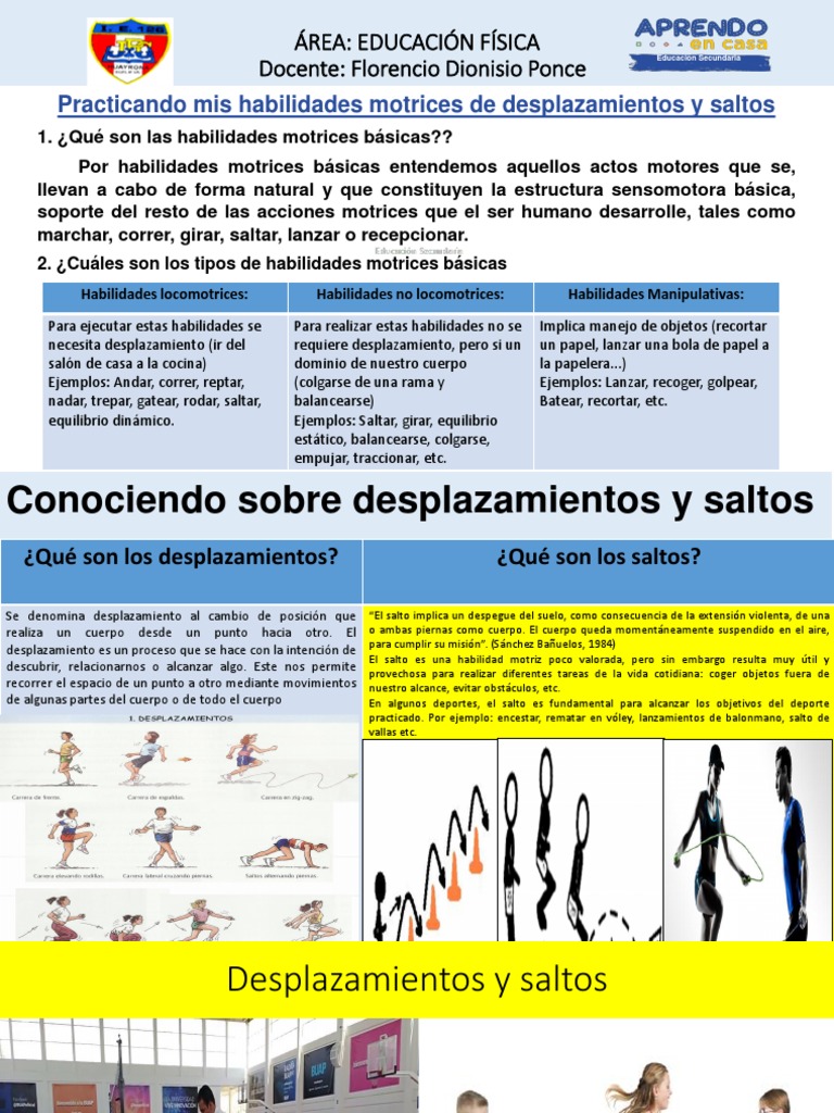 DIAPOSITIVA Practicando Mis Habilidades Motrices de Desplazamientos y Saltos | PDF | Educación ...