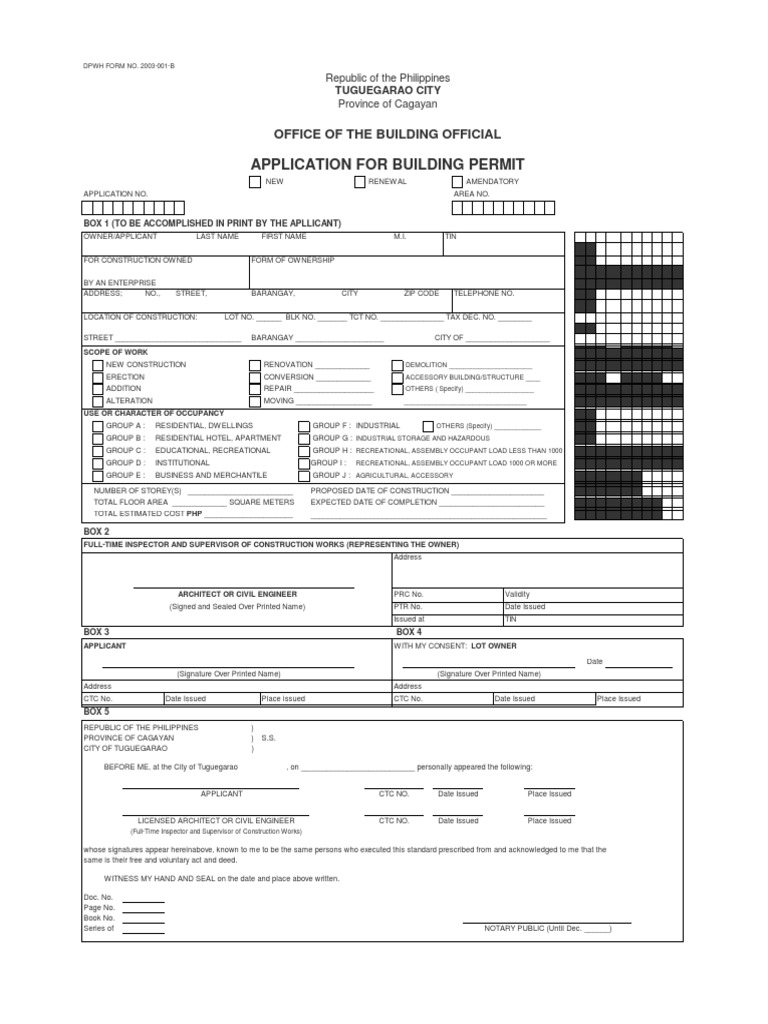 Application For Building Permit: Office of The Building Official | PDF | Specification ...