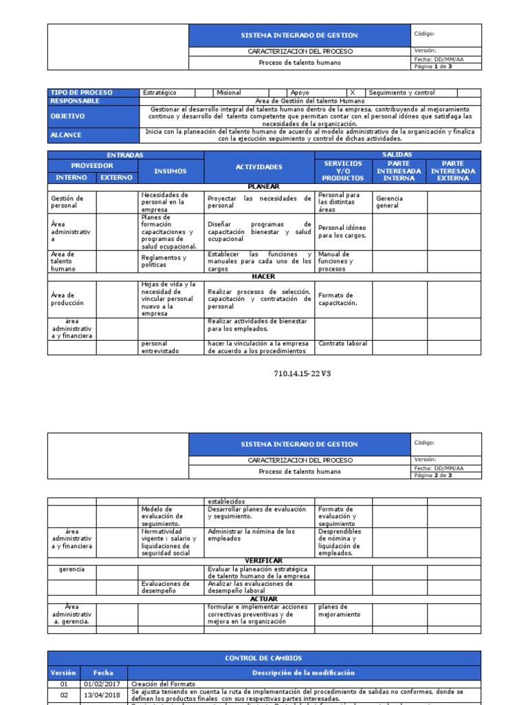 Ficha de Caracterizacion de Procesos | PDF | Planificación | Gestión de recursos humanos