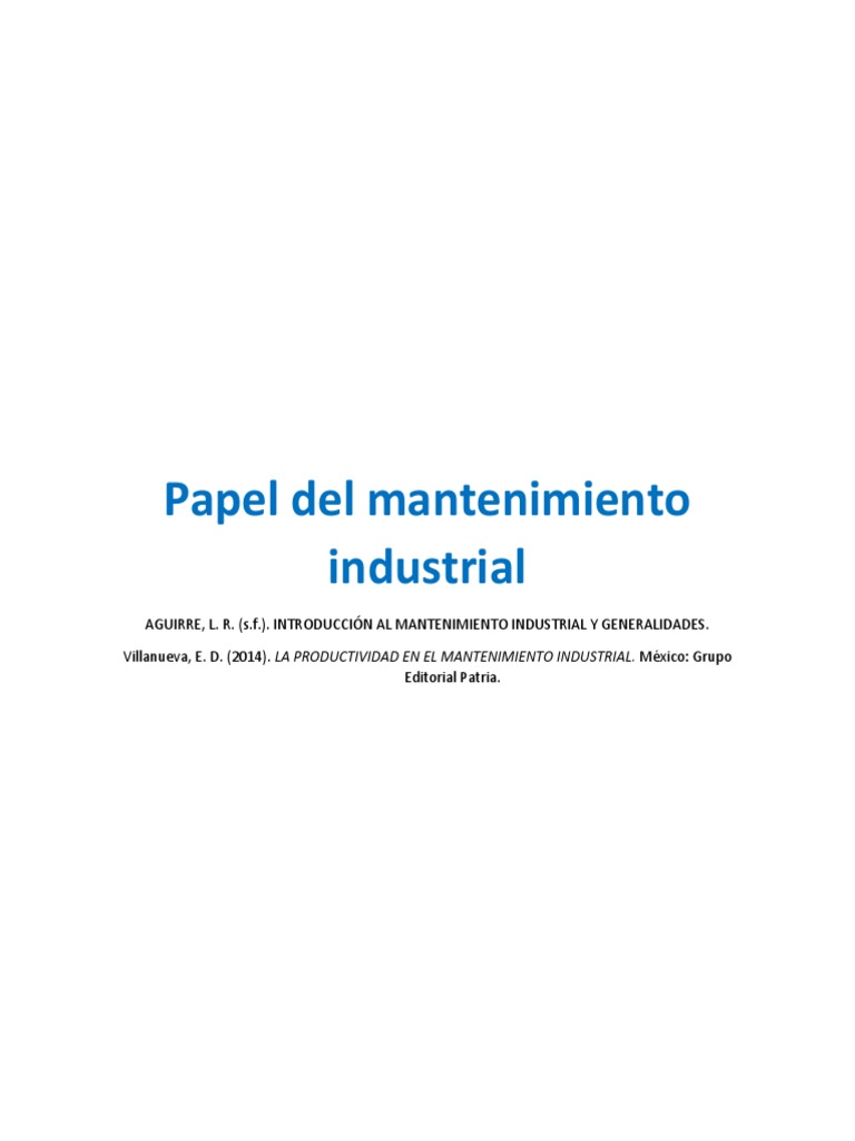 1.4 Papel Del Mantenimiento Industrial | PDF | Planificación | Business
