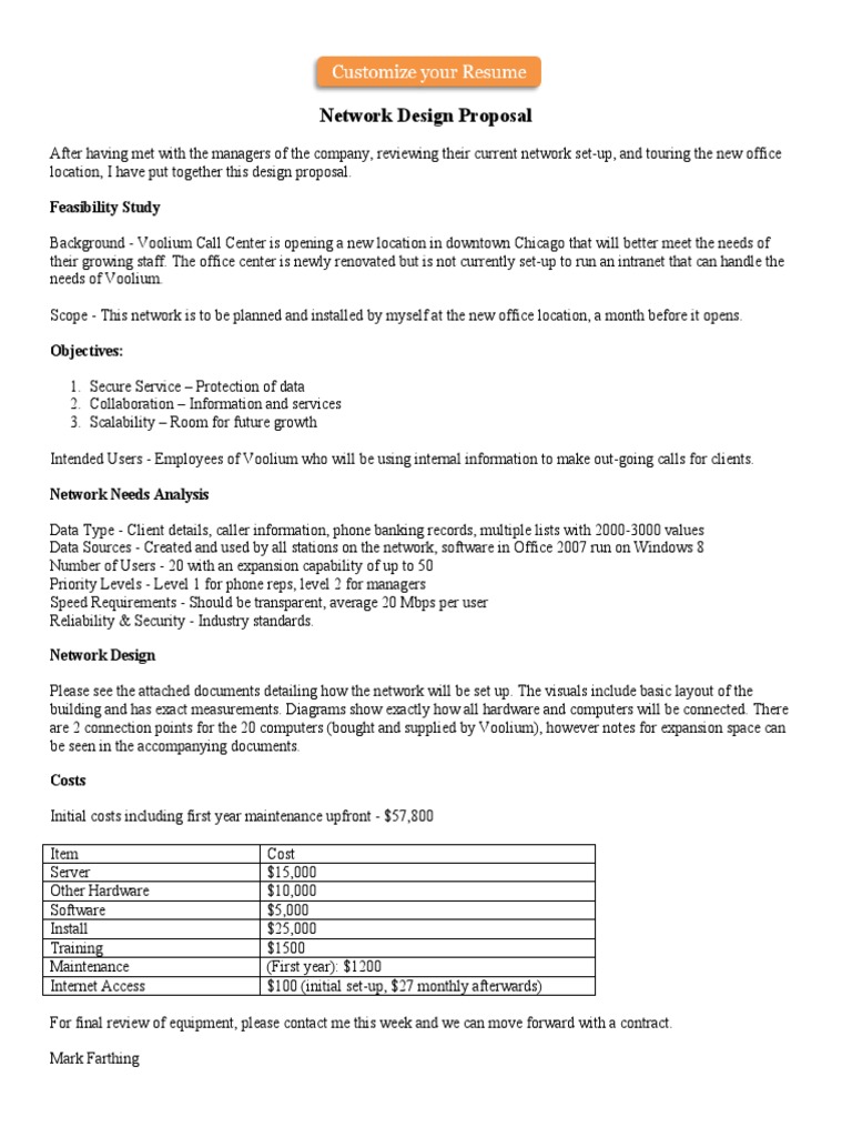 Network Design Proposal: Feasibility Study | PDF | Computer Network ...