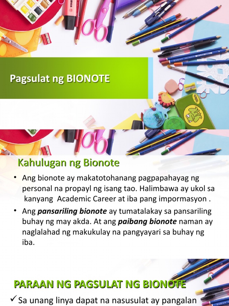 Y3 Aralin 2 Bionote | PDF