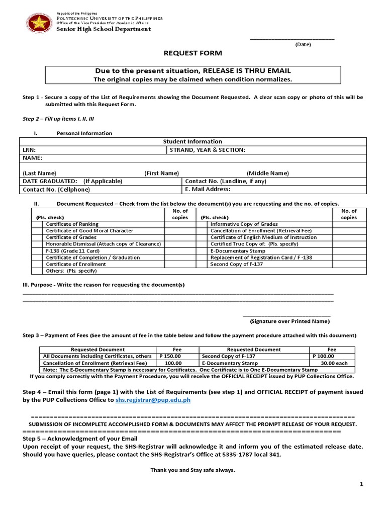 Request Form PDF | PDF | Receipt | Payments