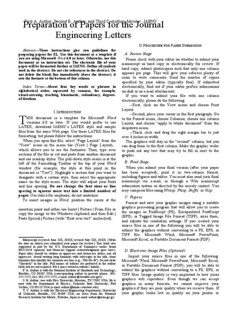 Preparation of Papers For The Journal Engineering Letters | PDF | Image ...