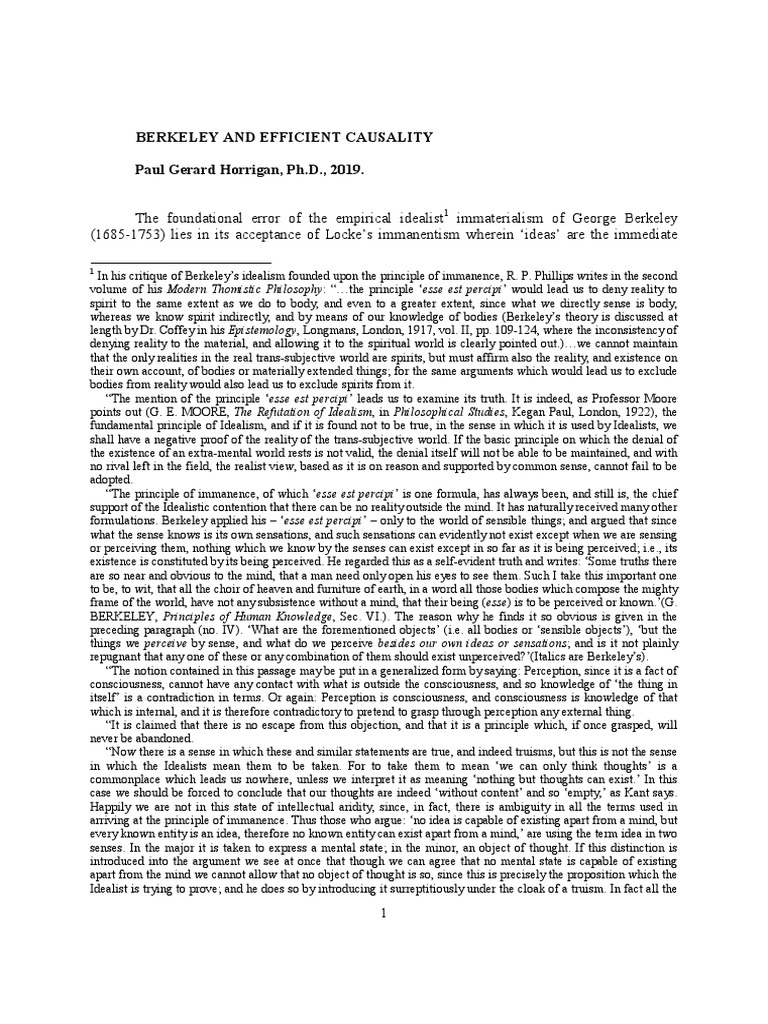Berkeley and Efficient Causality | PDF | Idea | Idealism