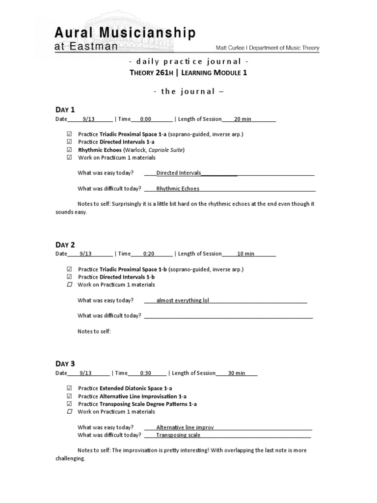 Daily Practice Journal - : Heory H Earning Odule | PDF | Classical ...