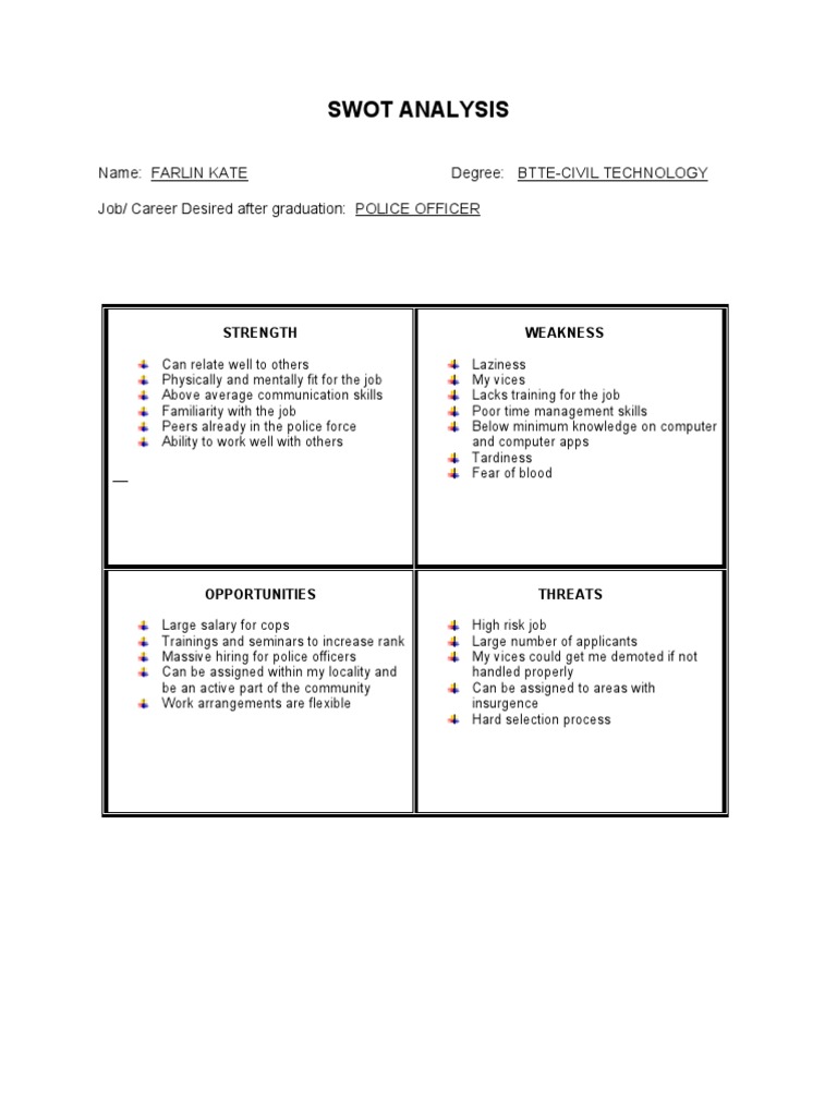 SWOT Analysis for Aspiring Police Officer | PDF