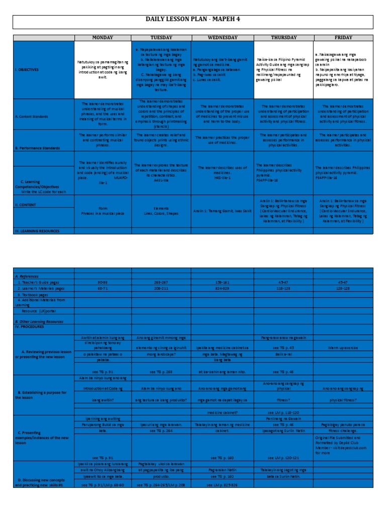 Detailed Lesson Plan - Mapeh | PDF | Teaching | Learning