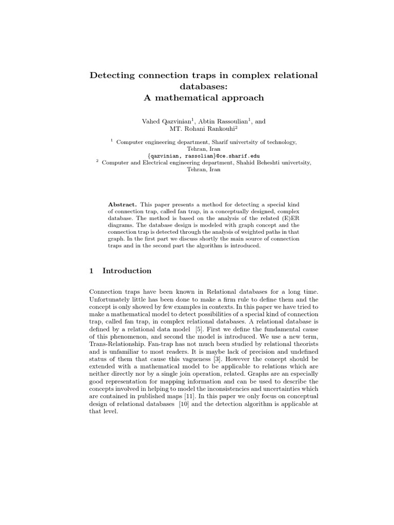 Detecting Connection Traps in Complex Relational Databases: A ...
