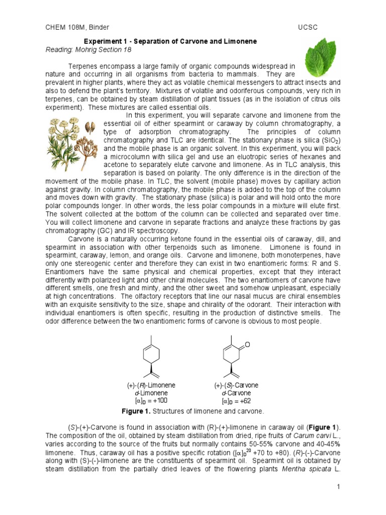 Chemistry Lab: Carvone & Limonene Separation | PDF | Chromatography ...