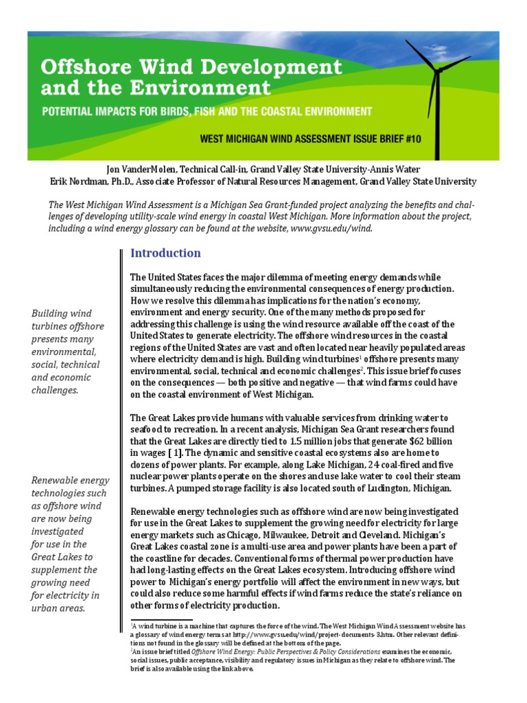 West Michigan Wind Assessment April 2013 | PDF | Offshore Wind Power ...