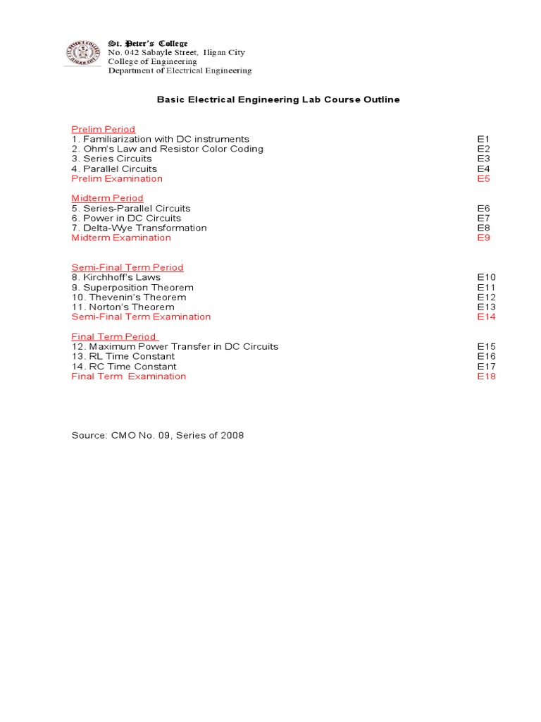 Prelim Period: Basic Electrical Engineering Lab Course Outline | PDF