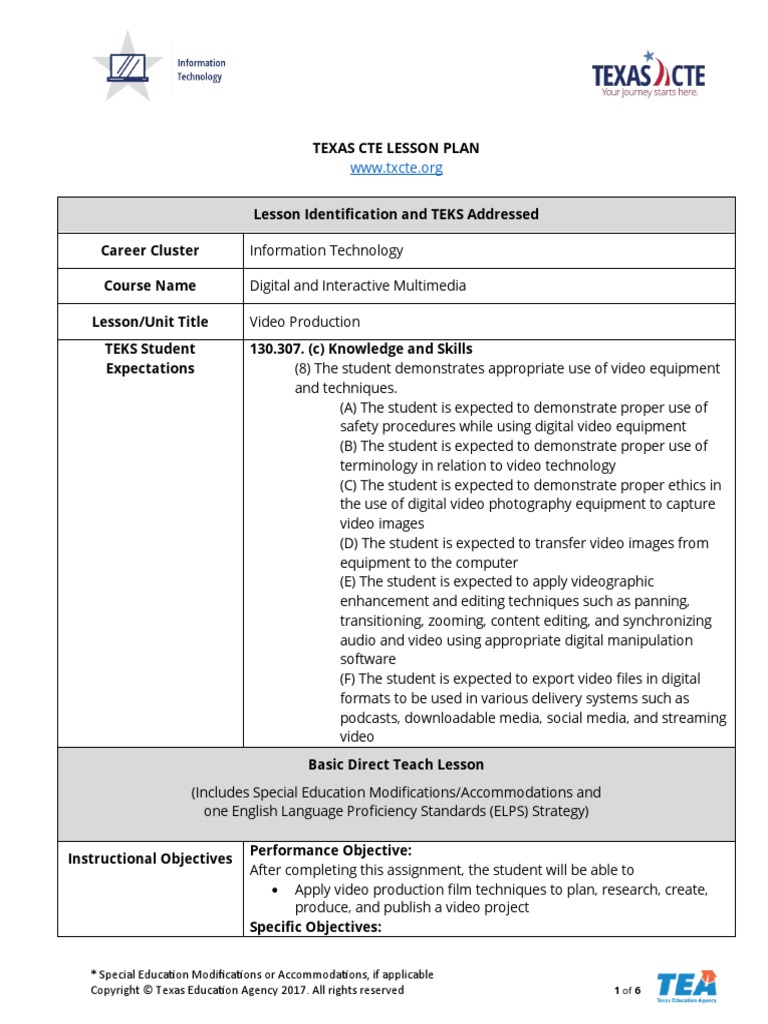 Lesson Plan Video Production | PDF | Multimedia | Special Education