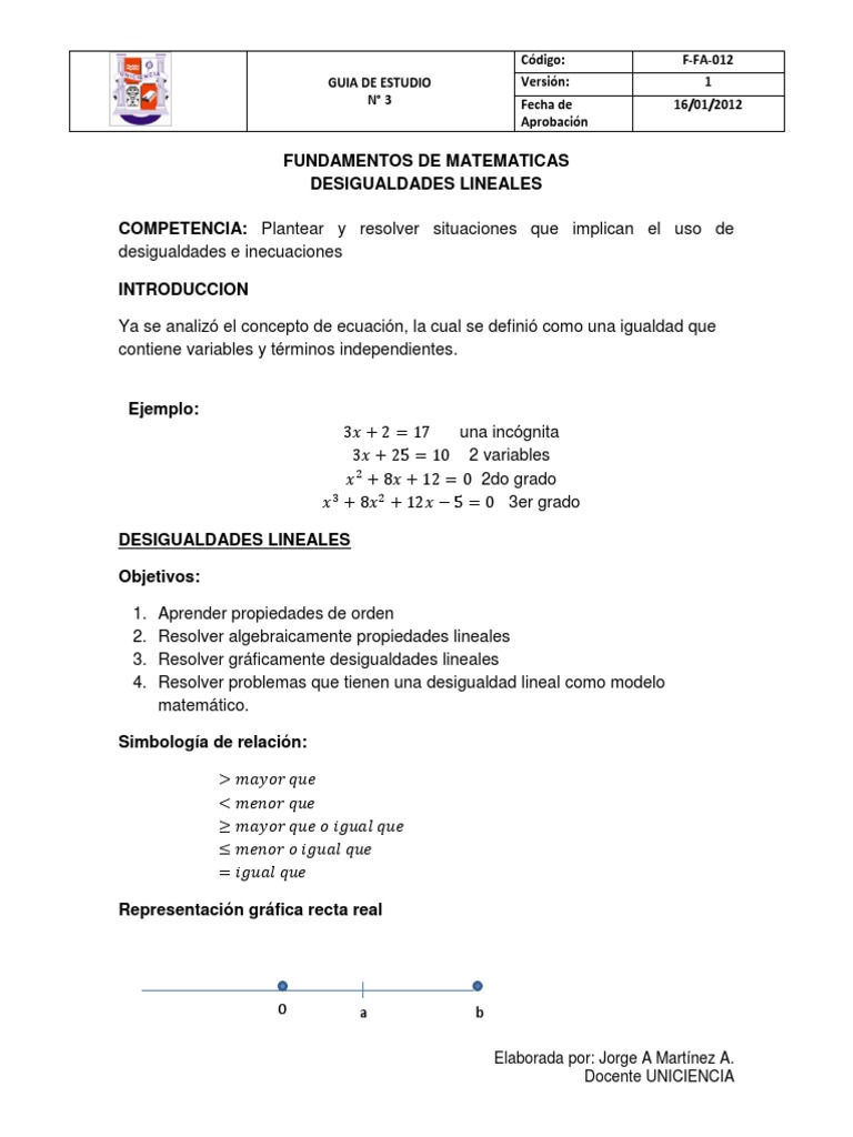 Guia de Estudio 3 - Fundamentos de Matematicas | Descargar gratis PDF | Linealidad | Ecuaciones