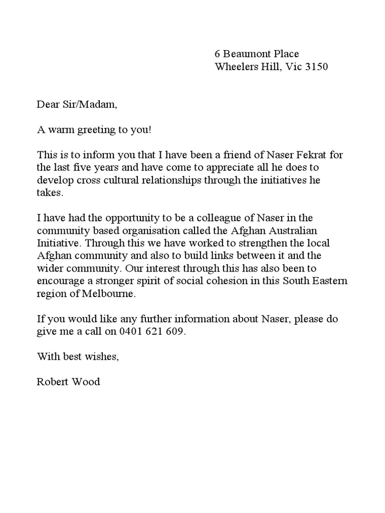 Rob Wood Letter For Naser Fekrat | PDF