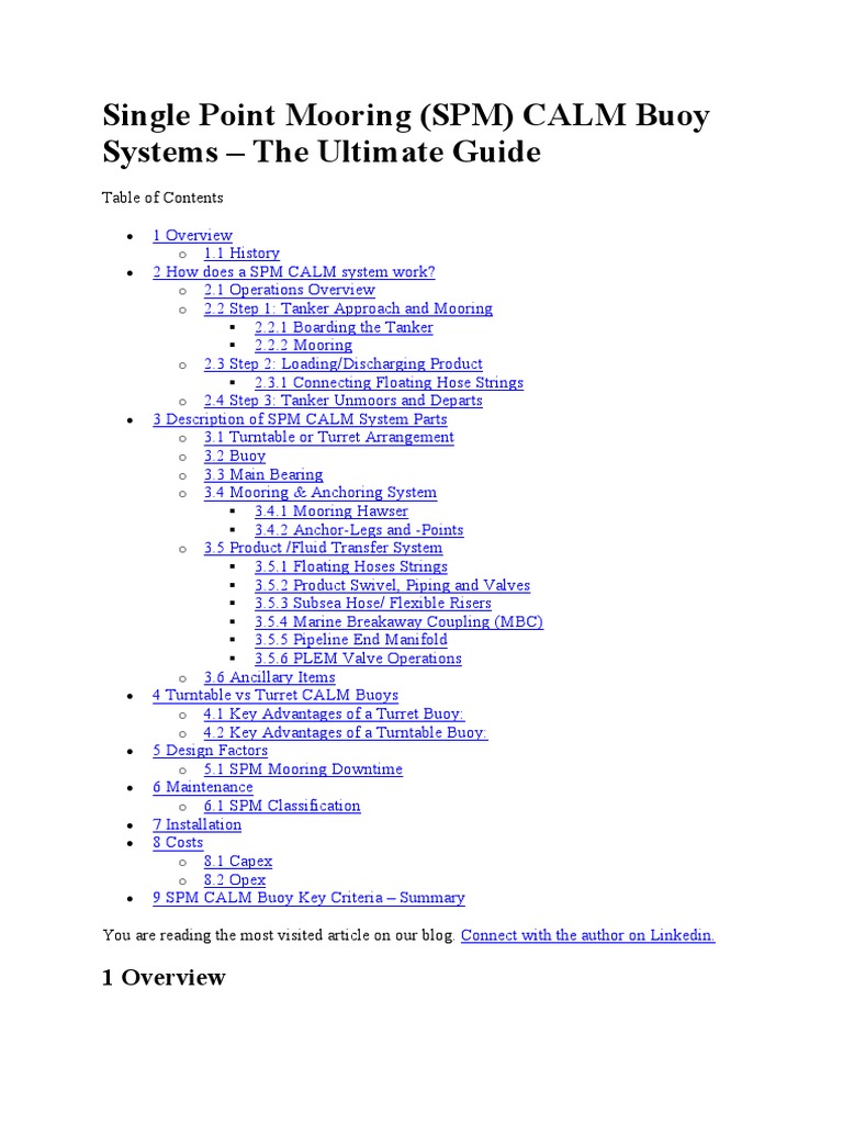 Single Point Mooring (SPM) CALM Buoy Systems - The Ultimate Guide | PDF ...