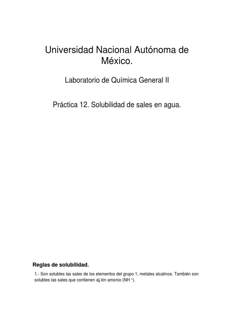Práctica 12 QG2 | PDF | Solubilidad | Sal (química)