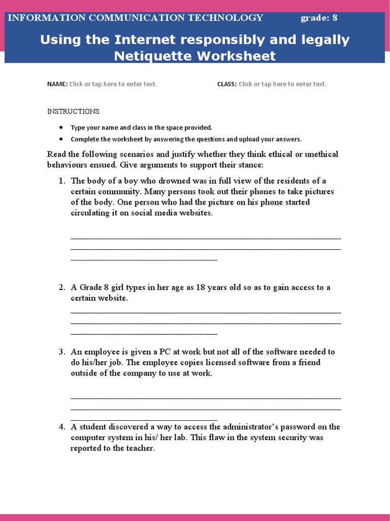Worksheet - Netiquette | PDF | Worksheet | World Wide Web