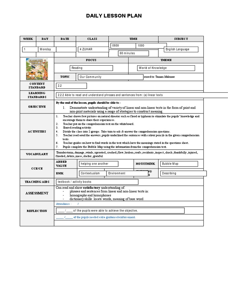 Daily Lesson Plans for Language Skills | PDF | Reading Comprehension ...