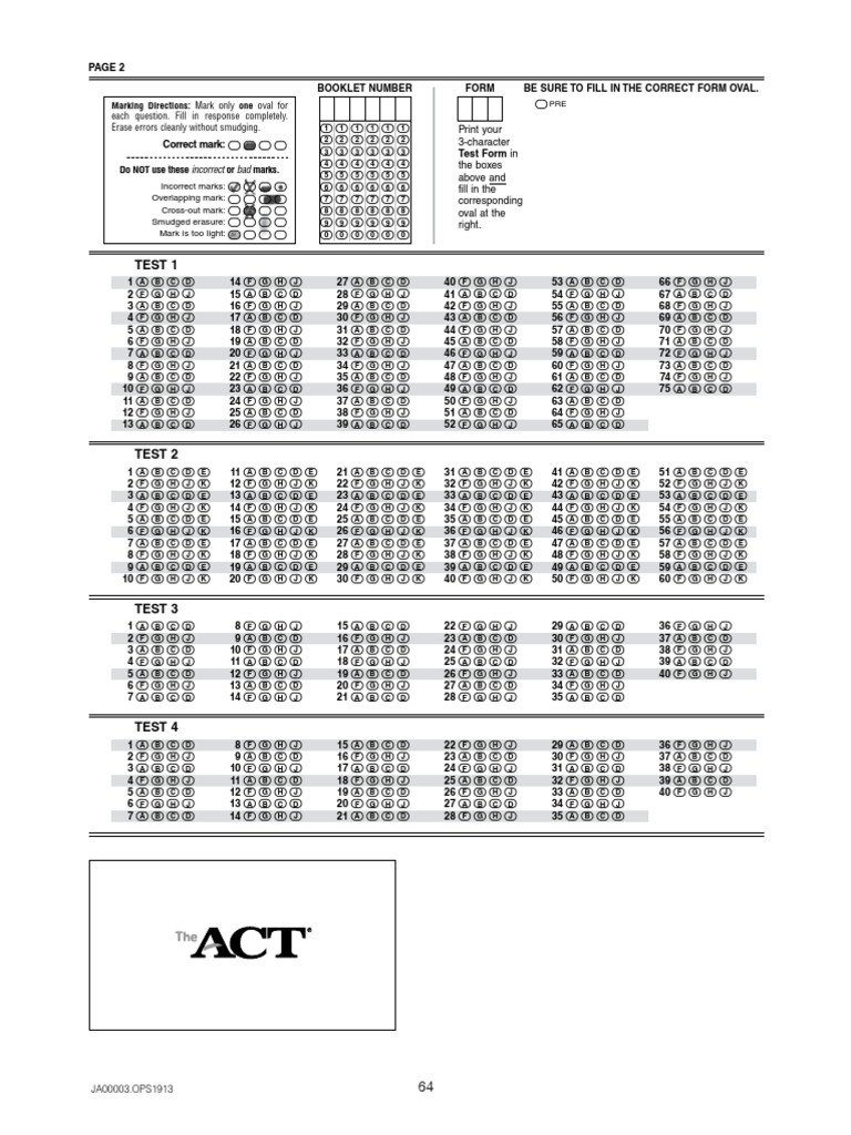ACT Bubble Sheet PDF | PDF | Written Communication