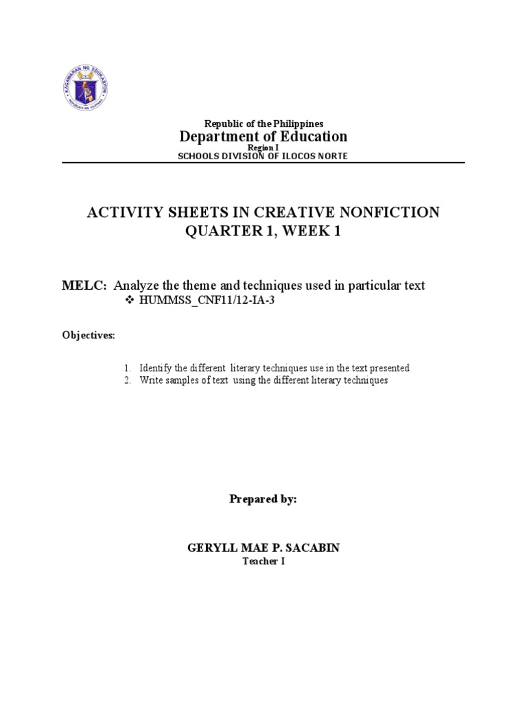 Creative Nonfiction Activity Sheets | PDF | Poetry