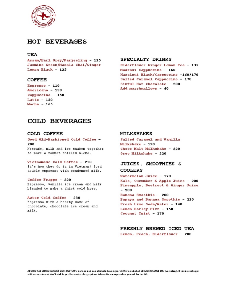 Leaping Windows Cafe | PDF | Beer | Milkshake